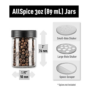 AllSpice 3” Glass Spice Jars 3 fluid ounces- 6 Pack