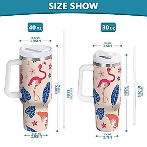 DIGTIA Stainless Steel Insulated Tumbler w/Handle & Straw, Flamingos Palm Tree Double Wall Vacuum Travel Coffee Mug Cup w/Lid, Leak-Proof Sports Tropical Water Bottle,30oz