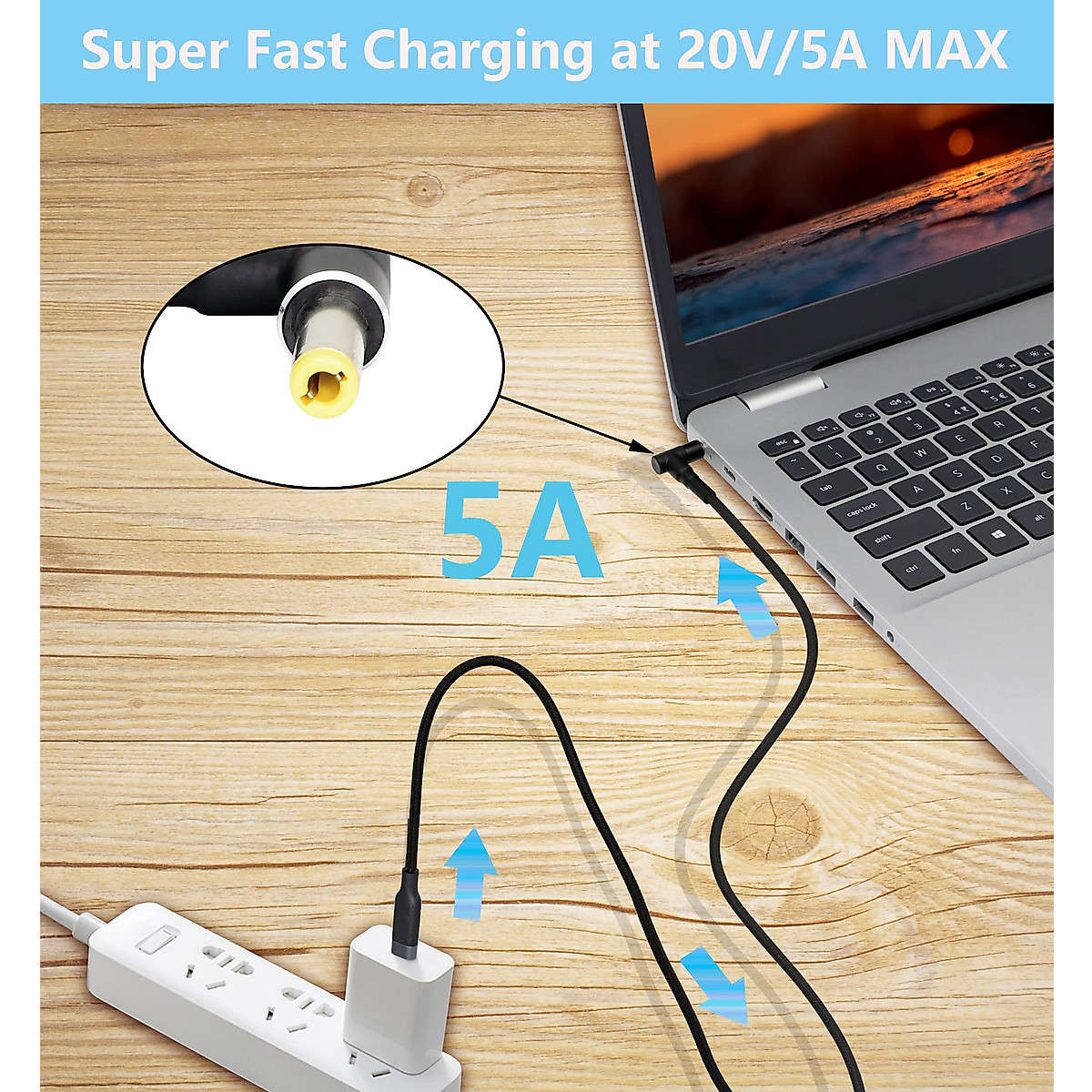 CERRXIAN 6.5ft 100W PD USB Type C Male Input to 90 Degree DC 5.5 x 2.5 mm Male Power Charging Cable for K55A K55N K501UX K53E Q550L G360 G450 G455(5525-100W)