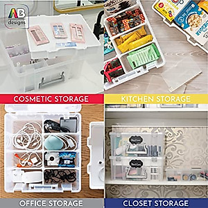AB Designs 6899ABD Super Satchel Double Deep with Lift-Out Tray and Removable Dividers, Stackable Home Storage Organization Container, Clear with Sliver Latches and Handle