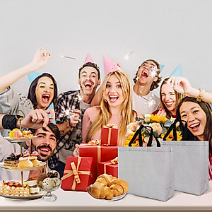 CHENGBAI TOTE Silver Reusable Gift Bags 12 Pcs, Holiday glitter bag Bulk with Base, Flashing Non Woven Gift Bags for Gift Wrapping, Birthdays, Weddings, Party, Christmas