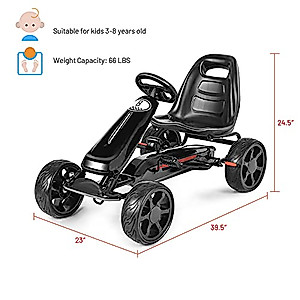 HONEY JOY Pedal Go Kart, 4-Wheel Off Road Pedal Car w/Handbrake & Clutch, 2-Position Adjustable Seat, Ride On Go Cart for Kids, Gift for Boys Girls(Black)