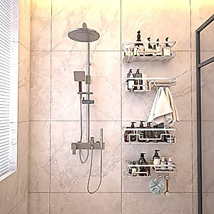 WESTREE Shower Caddy Shelf Bathroom - No Drilling Traceless Adhesive Bathroom Storage Organizer, 2-in-1 Shower Holder Organizer Kitchen Shelves Basket for Bathroom Kitchen