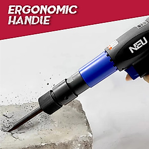 Air hammer, NEU PNEUPACTURE 250mm long barrel air chisel kit, with 4pcs chisels, with quick change retainer, 2200bpm, front exhuast, air chisel for shoveling and cutting