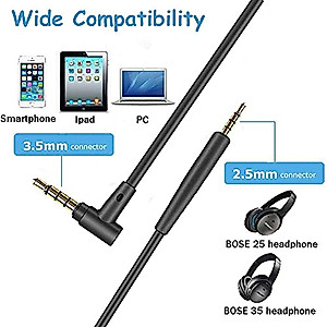 BINGLE Headphones Cable Replacement Cord for Bose QuietComfort 25/35 / 35II /On-Ear 2/OE2/OE2i/Soundlink/SoundTrue Headphones Aux Extension Cord with Inline Mic Volume Control