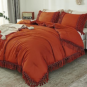 Andency Comforter Full Size Set Burnt Orange, Boho Terracotta Lightweight Vintage Soft Bedding Comforter Sets, 3 Pieces Rust Bed Set (79x90In Comforter & 2 Pillowcases)