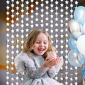 LOLStar 2 Pack Glitter Silver Stars Birthday Decorations 3.3X6.6 ft Each Silver Star Backdrop Foil Fringe Curtains,Perfect for Twinkle Star Baby Shower Anniversary Disco Bachelorette Party Decorations