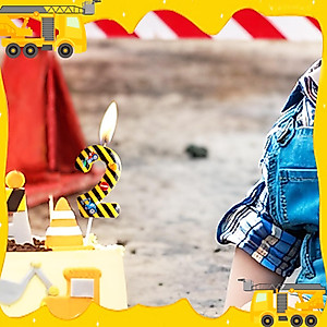 Construction Birthday Candles Number 3 Yellow Black Striped Construction Theme 3rd Birthday Party for Girl Boy Birthday Cake Topper Graduation Celebration Anniversary Decorations