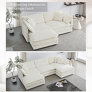 KIVENJAJA Chenille Upholstered Ottoman Footrest for Loveseat Sofa, Modular Sectional Couch, Beige