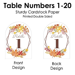 Big Dot of Happiness Fall Foliage Bride - Autumn Leaves Bridal Shower and Wedding Party Double-Sided 5 x 7 inches Cards - Table Numbers - 1-20