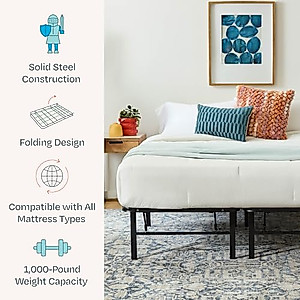 Linenspa Folding Metal Platform Bed Frame - No Box Spring Needed - Underbed Storage - Simple Tool Free Assembly - Mattress Foundation - 14" High - Traditional Design - Sturdy Steel - Queen Size