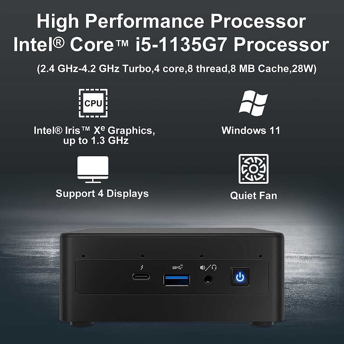 Intel NUC11PAHi5 Mini PC,Mini Computer Win 11,Four-Core i5 1135G7 - Up to 4.2 GHz Turbo,NVMe SSD DDR4 RAM,WiFi 6,BT 5.2 Thunderbolt 3,8K Support,Quadruple Monitor(I5barebone NO AC Cord)