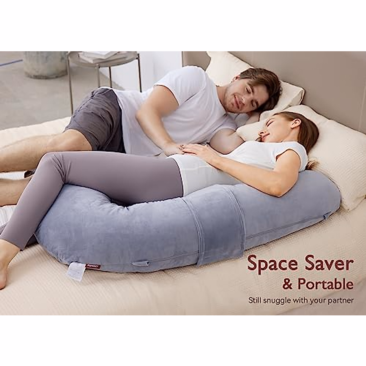 Momcozy Pregnancy Pillows, Original F Shaped Maternity Pillow for Pregnant Women with Adjustable Wedge Pillow, Full Body Support Pregnancy Pillows for Side Sleeping with Velvet Cover, Grey