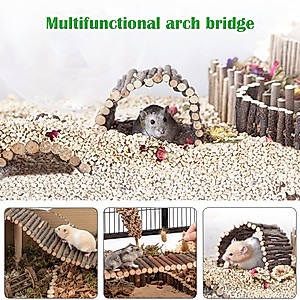 Small Animal Activity Toy Hamster Houses Hideouts Wooden Rat Playground Platform with Ladders Bridge for Chinchilla, Guinea Pigs, Gerbil, Parrots, Dwarf Mice,and Other Small Animals（Without bark）