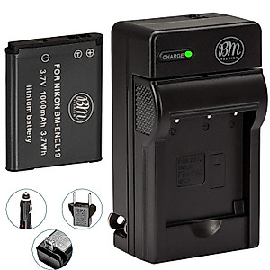 BM Premium EN-EL19 Battery and Charger for Nikon Coolpix A300, W100, W150, S100, S3100, S3200, S3300, S3500, S3600, S3700, S4100, S4200, S4300, S5200, S5300, S6400, S6500, S6800, S6900, S7000 Cameras