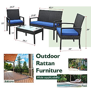 OLYMSOLD Patio Conversation Sets, 4 Piece Patio Furniture Set, Rattan Patio Furniture Sets, Outdoor Conversation Sets, Wicker Patio Furniture Set, Balcony Furniture Set