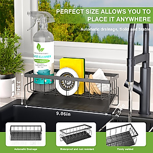 VANZBON Sponge Holder Kitchen Sink for Kitchen Sink, with Stainless Steel Auto Drain Tray,Self Drain Dish Soap Sponge Caddy Rack for Kitchen Countertop Storage Gadgets Accessories, Grey