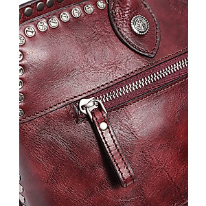 OLD TREND Genuine Leather Soul Stud Satchel Tote Bag Office Daily Handbage (Rusty Red)