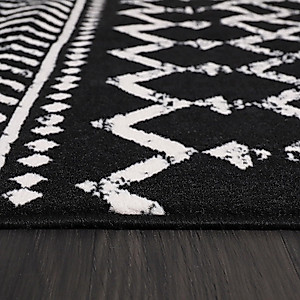 CAMILSON Boho Moroccan Black and White Rug Geometric Diamond 8x10 Area Rugs for Living Room Bedroom Kitchen Modern Bohemian Soft Stain Resistant Non-Shedding Indoor Carpet (8 x 10 Black - White)