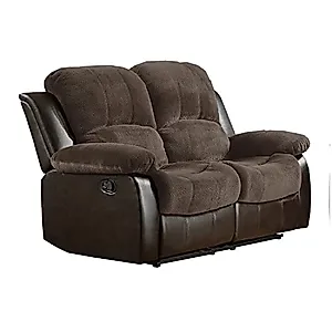 Lexicon Humphreys Loveseat Recliner - Soft Faux Leather Double Reclining Sofa, Manual Pull Tab, Wall Hugger, High-Density Foam, Solid Wood Frame, Easy Assembly, 62.5"W, Living Room, RV - Brown Shades