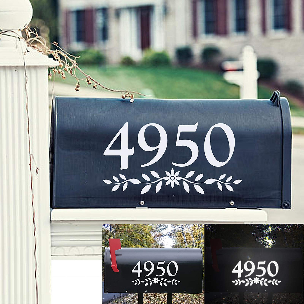 2" Reflective Mailbox Numbers Die Cut Decal Rustic Style Flowers House Number Address Sign Front Door Decal Vinyl Lettering Farmhouse Decor 4 Set, White