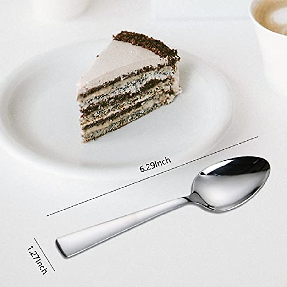 Teaspoons Set of 6,Stainless Steel Tea Spoons,6.29-inch Flatware Dessert Spoon,Dishwasher Safe,Silver