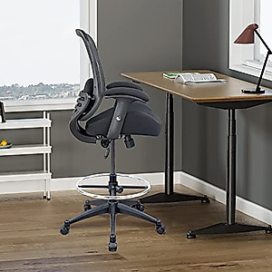 LONGBOSS Drafting Chair Mesh Computer Tall Office Chair, Standing Desk Stool with Lumbar Support Pillow, Height Adjustable Armrest and Adjustable Foot Ring (Black)