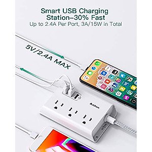 Power Strip with USB, Addtam ETL Certificate Flat Plug Extension Cord with 3 USB Ports, 3 Widely Spaced Outlets, 5 Feet Braided Cord, Desktop Small Travel Power Strip for Cruise Ship, Home, Office