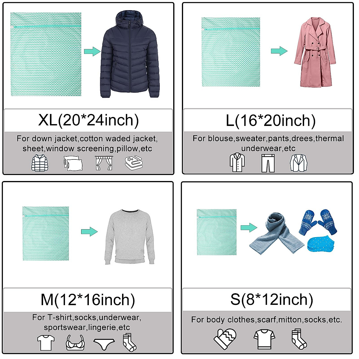 FHDD Laundry Mesh Bag for Washing Machine and Traveling,Laungdry Bags.For Kinds of Delicates,Baby clothes,Socks,Pillow etc. (green, 2XL,2L)