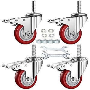 DICASAL 3 Inch Swivel Stem Casters Heavy Duty American Size UNC 1/2"-13x1-1/2"Stem Thread Wheels 360 Degree Durable Wheels Dual Safety Locks Castors with 990 Lbs Capacity Pack of Four