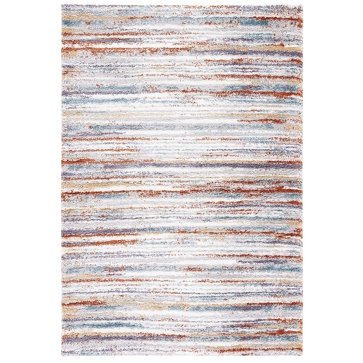 SAFAVIEH Berber Shag Collection Area Rug - 8' x 10', Blue Rust & Ivory, Stripe Design, Non-Shedding & Easy Care, 1.25-inch Thick Ideal for High Traffic Areas in Living Room, Bedroom (BER565A)