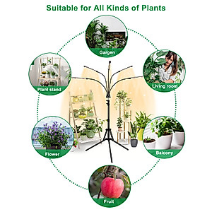 fyheart Grow Lights for Indoor Plants,Full Spectrum Grow Light with Adjustable Stand and Sturdy Clip,5 Light Tube,3 Light Modes,10 Dimmable Brightness,4/8/12 H Timer,360° Gooseneck,Remote Control