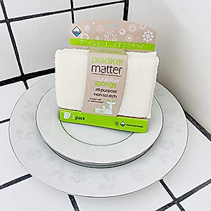 Practical Matter Kitchen Sponge, Organic Cotton Fiber All-Purpose Dish Sponges for Washing Dishes and Cleaning All Surfaces, Durable Non Scratch Scrub, 6 Count Value Pack