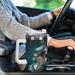 Sea Otter Swimming 40OZ Tumbler Stainless Steel Travel Mug Water Bottle Car Cup Tea Cups with Lid White-style