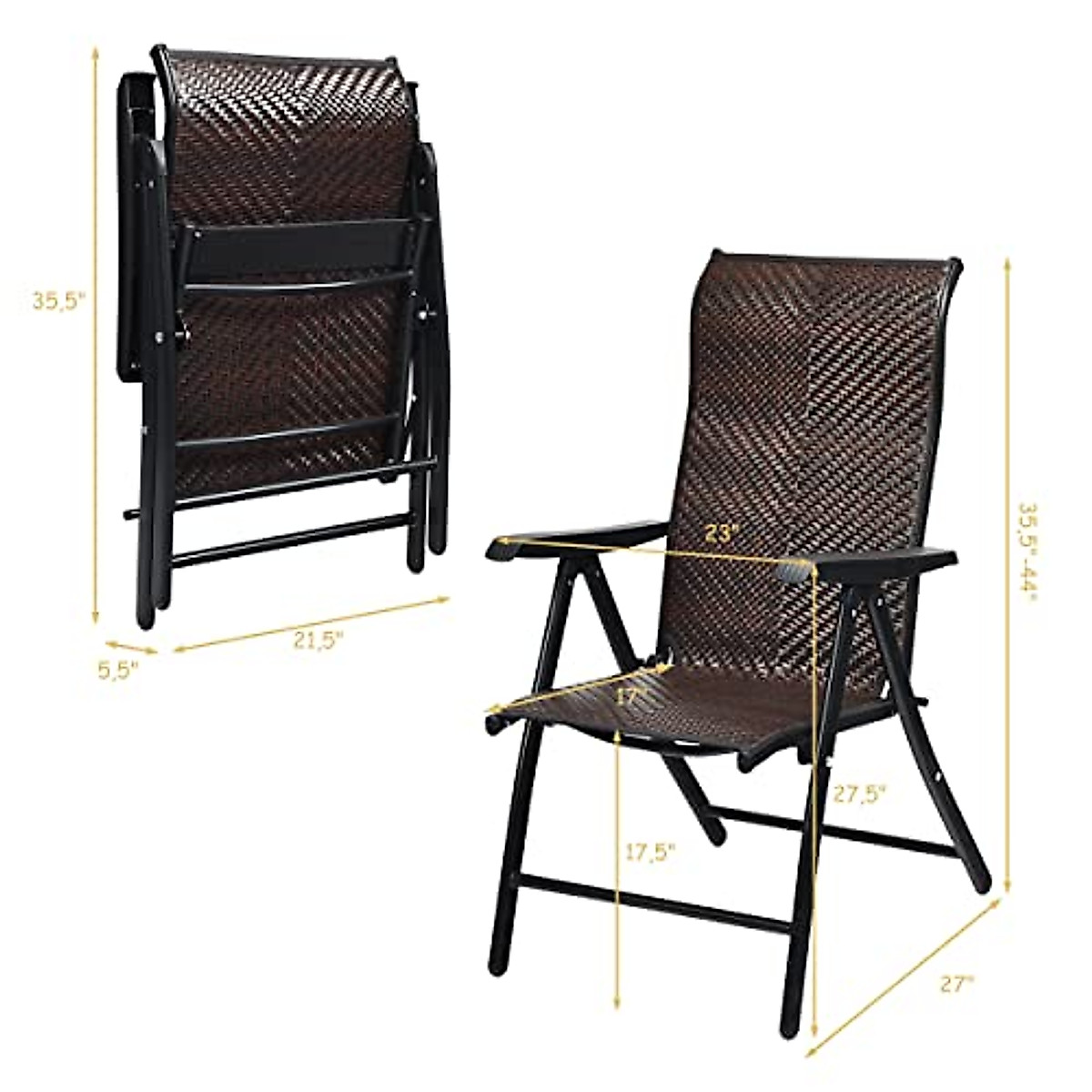 Tangkula Patio Rattan Folding Chair, Outdoor Wicker Portable Camping Chair with Widened Armrest, Foldable Chair with High Backrest for Garden Balcony Outdoor & Indoor (1)