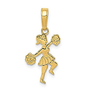 IceCarats 14K Yellow Gold Cheerleader Pom Poms Necklace Cheerleading Charm Sports Pendant 23mm x 10mm Only