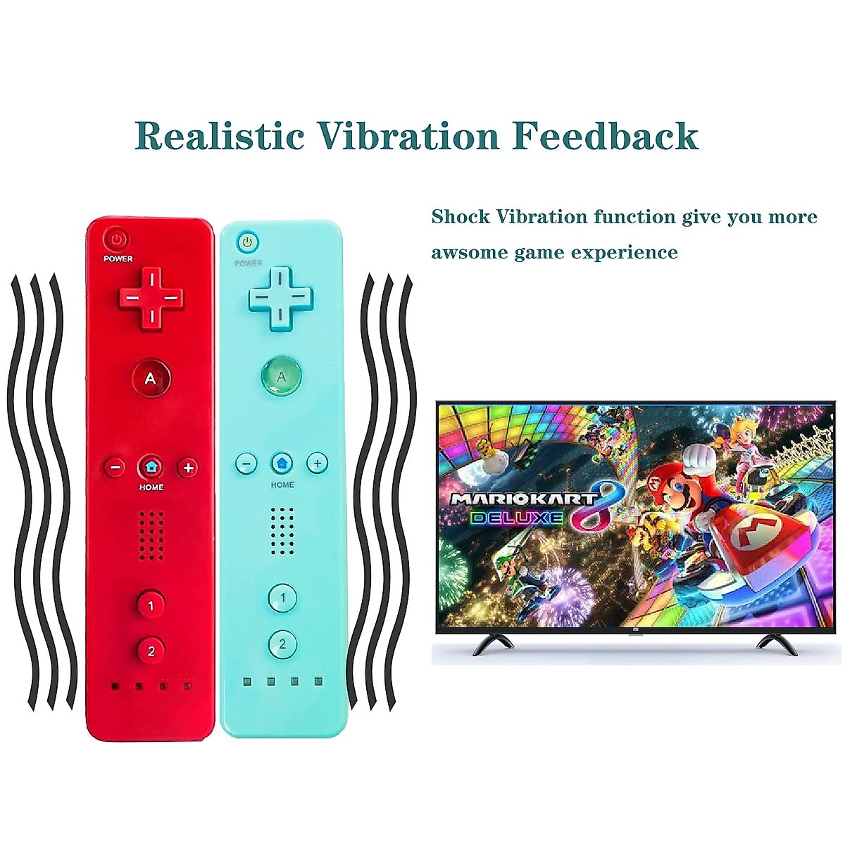 JTao-tec Wii Controller, 2 Packs Wii Controller and Wii Nunchuck for Wii and Wii U Console, with Silicone Case and Wrist Strap (Red + Water Blue)