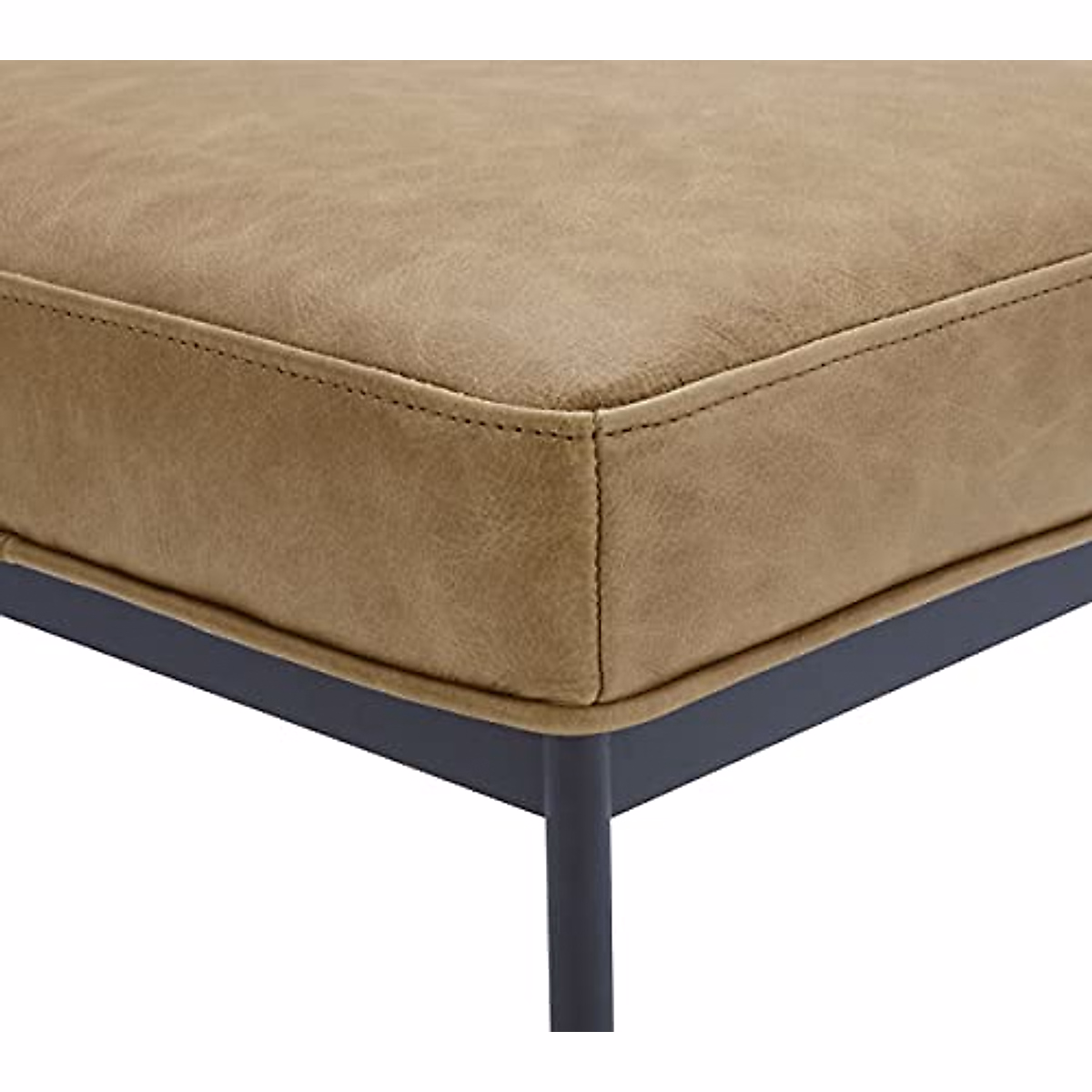 Amazon Brand – Rivet Modern Leather Ottoman Stool with Metal Legs, 16.9"H, Cognac