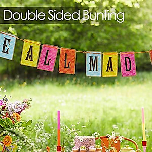Talking Tables 3m Alice in Wonderland Party Decorations, Reversible Afternoon Tea Party Mad Hatter Paper Bunting, Double-Sided Garland for Onederland First Birthday Party, Baby Shower | Wedding