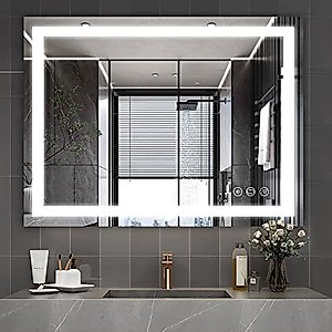 Butylux 32x24 inch Wall Mounted LED Bathroom Mirror with 3000K-6000K Dimmable, Anti-Fog, Lighted Bathroom Mirror with Smart Touch Button, Memory Function(Horizontal/Vertical)