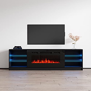 Meble Furniture Boston 01 Electric Fireplace Modern 79" TV Stand (Black)