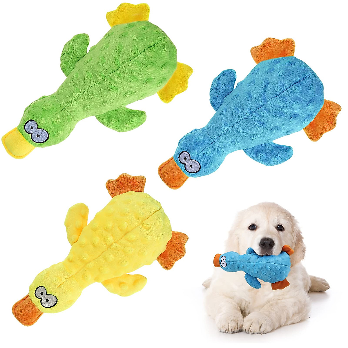 Alphatool Squeaky Dog Toys, Duck Dog Toys for Aggressive Chewer, Tough Plush Dog Toys for Large Dogs, Crinkle Interactive Puppy Dog Toys for Small Medium Dogs (3pcs)