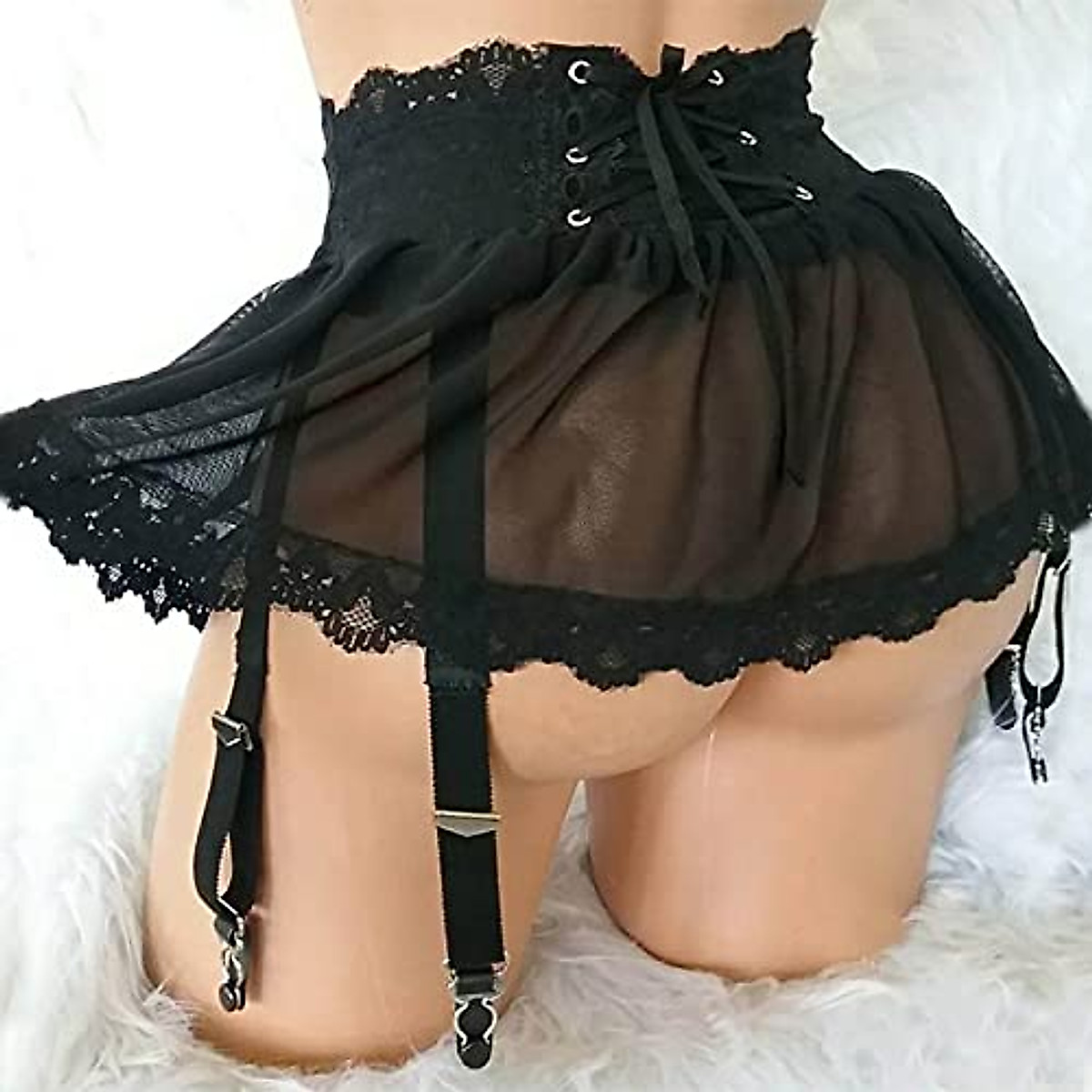 Sexy Garter Belts For Stockings,Women's Lace Flower Embroidered Mini Skirt Garter With Stockings