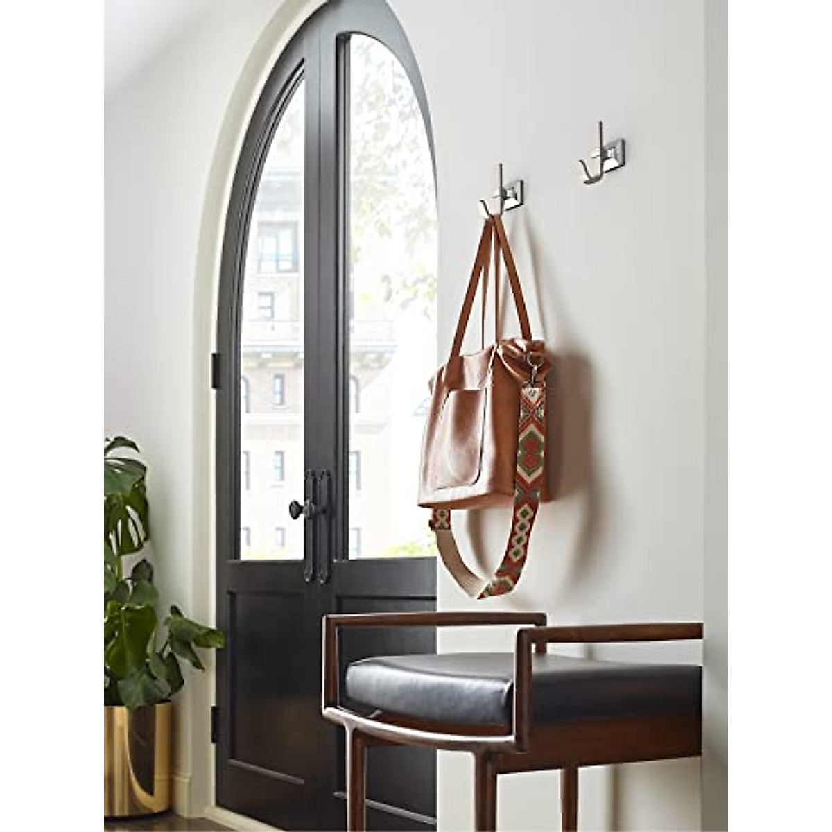 Amerock HBX36686G1026 | Burbank Single Prong Decorative Wall Hook | Satin Nickel/Polished Chrome Hook for Coats, Hats, Backpacks, Bags | Hooks for Bathroom, Bedroom, Closet, Entryway, Laundry Room