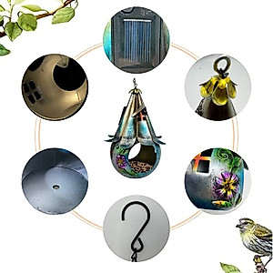 Solar Wild Bird Feeder, Wrought Iron Garden Hanging Ornament Birdhouse, Bird Feeder for Outdoors Hanging Solar Garden Lantern Bird House with S Hook as Gift Ideas for Bird Lovers (A)
