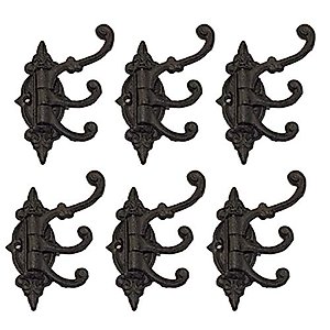 Midwest Craft House Cast Iron Swivel Coat Hooks | Antique/Vintage Stye - Great for Coats, Hats, etc. - Pack of 6