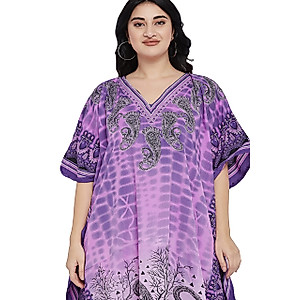 Oussum Women Plus Size Kaftans Kimono Style Polyester Dresses Loose Caftan Dress Ladies Evening Casual Long Maxi (Multicolor Yellow Pattern)