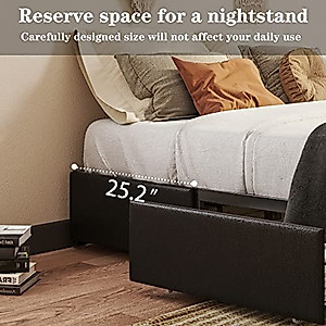 ANCTOR King Bed Frame with 4 Drawers, Faux Leather Upholstered Platform Bed, Bed with Storage No Box Spring Needed,Metal Slats Support, Easy Assembly