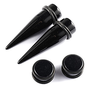 Memsion Ear Stretching Kit Gauges 24 Pieces Big Gauges 00G-20mm Ear Gauges Expander Set Acrylic Ear Tapers and Plugs Body Earring Piercing Kits Black Color