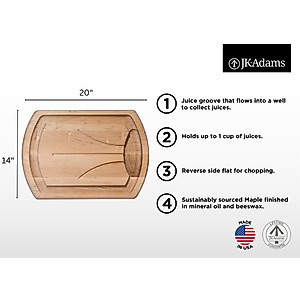 J.K. Adams Maple Carving Cutting Board, 20-Inch-by-14-Inch